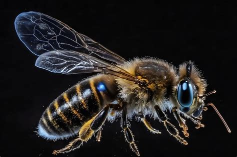 Premium Ai Image Honey Bee With Water Drops Closeup Neural Network Ai Generated
