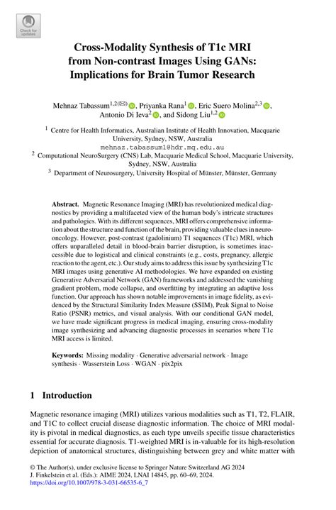 Pdf Cross Modality Synthesis Of T1c Mri From Non Contrast Images