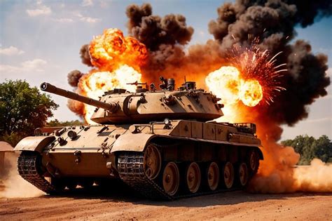 Military Tank In Combat Exploding Under Attack Explosive Blast From Weapon Attack Premium Ai