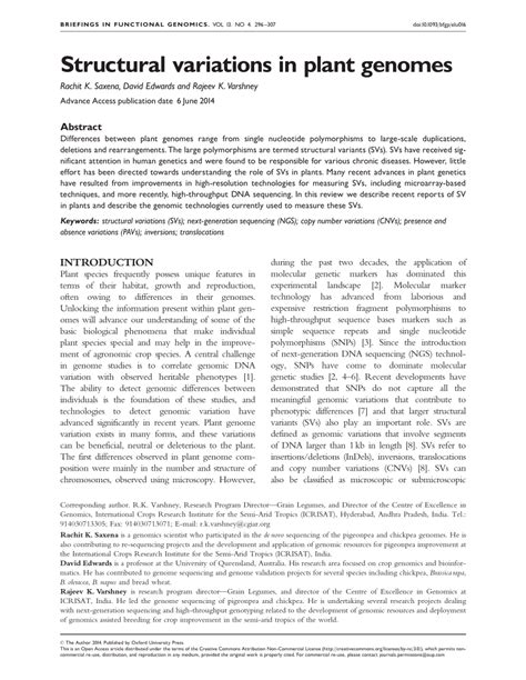 Pdf Structural Variations In Plant Genomes
