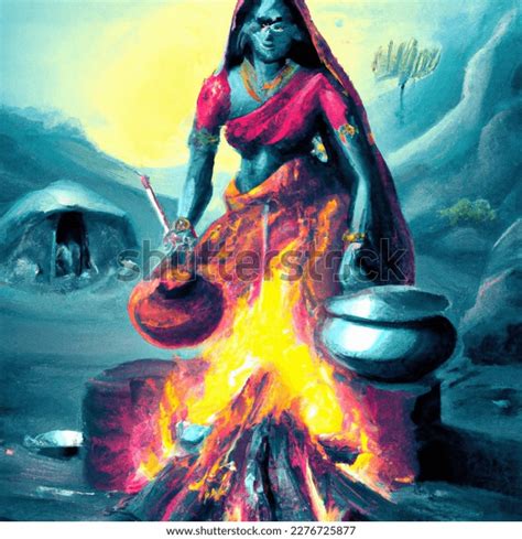 Artistic Image Indian Woman Cooking Over Ai Generated Image 2276725877