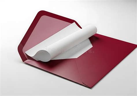 Red Document Folder With Rolled Paper And Blank Space For Text Stock