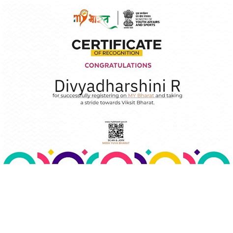 Divyadharshini R On Linkedin Mybharath Certificateofrecognition