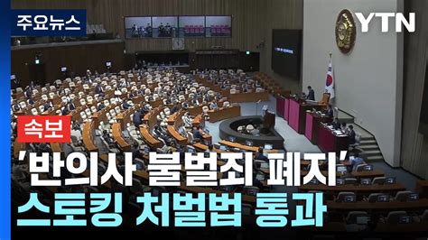 속보 반의사 불벌죄 폐지 스토킹 처벌법 개정안 본회의 통과 Ytn 동영상 Dailymotion
