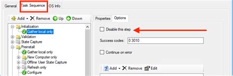 how to disable the microsoft deployment toolkit task sequence property