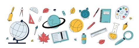 흰색 배경에 고립 된 학교 낙서 요소로 돌아가기 프리미엄 벡터