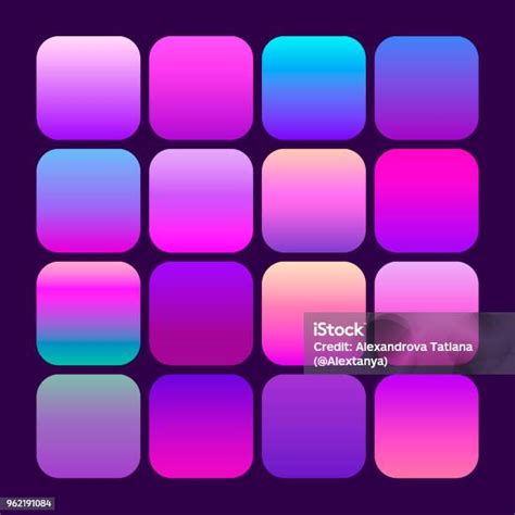 모바일 애플 리 케이 션 아이콘 템플릿이 설정합니다 현대 추상 배경 보라색 색상 그라디언트입니다 최소한의 스타일 플랫 버튼