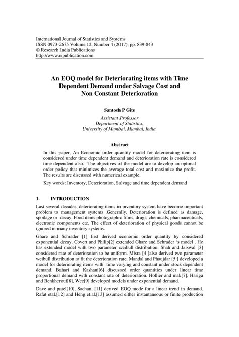 Pdf An Eoq Model For Deteriorating Items With Time Dependent Demand