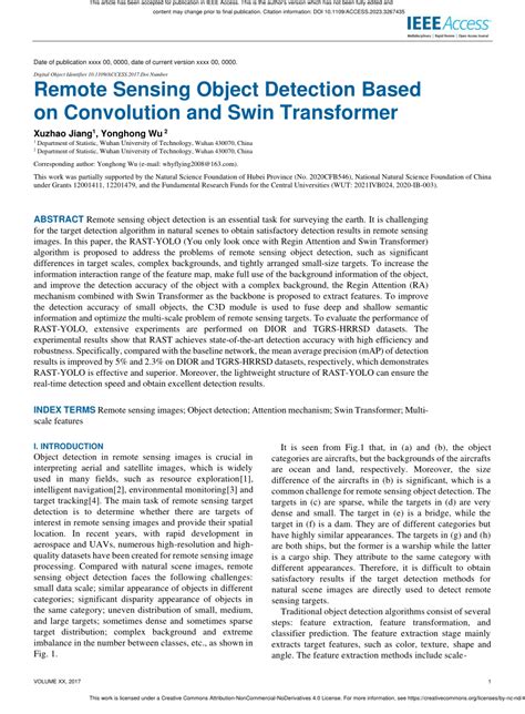 Pdf Remote Sensing Object Detection Based On Convolution And Swin