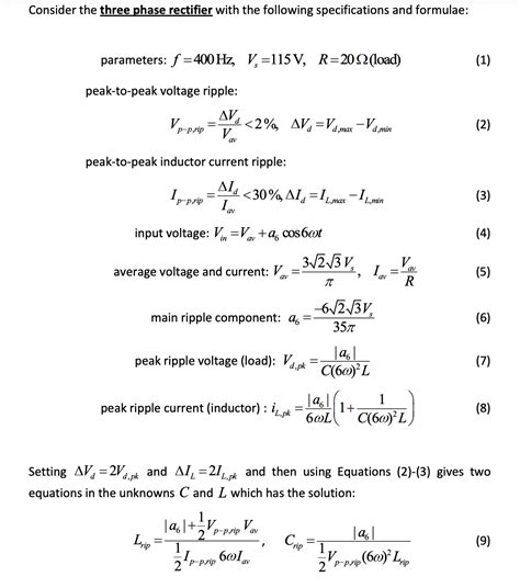 Solved Consider The Three Phase Rectifier With The Following