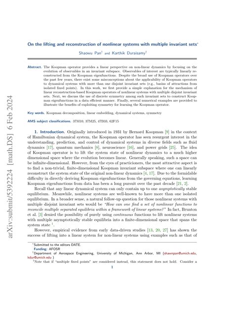 Pdf On The Lifting And Reconstruction Of Nonlinear Systems With