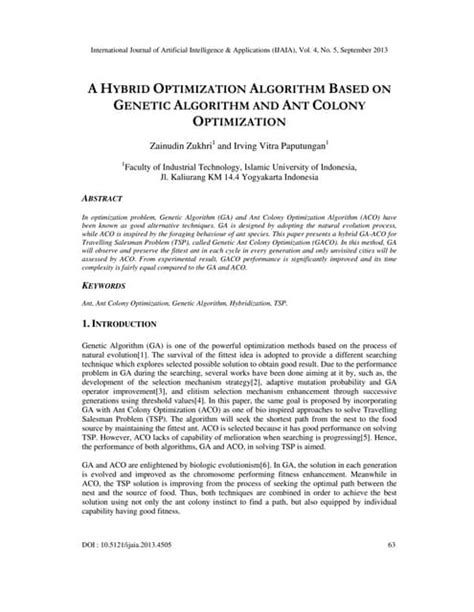 A Hybrid Optimization Algorithm Based On Genetic Algorithm And Ant Colony Optimization Pdf