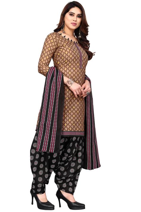 Light Brown Printed Cotton Unstitched Salwar Salwar Suit Material
