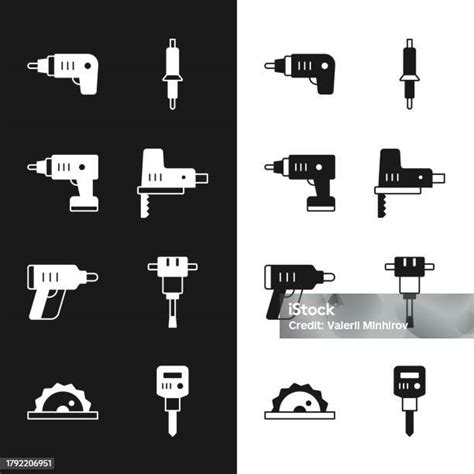 전기 퍼즐 무선 드라이버 납땜 인두 건설 착암기 및 원형 아이콘을 설정합니다 벡터 건설 기계류에 대한 스톡 벡터 아트 및 기타 이미지 건설 기계류 건설 산업 건축하기