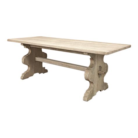 Antique Dutch Trestle Dining Table In Stripped Oak