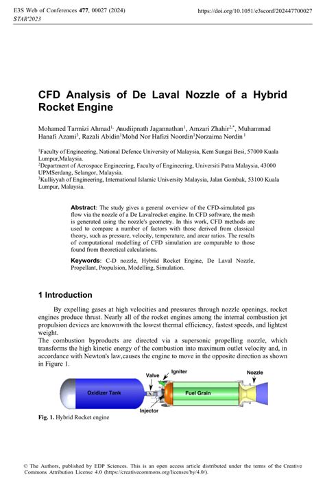 Pdf Cfd Analysis Of De Laval Nozzle Of A Hybrid Rocket Engine