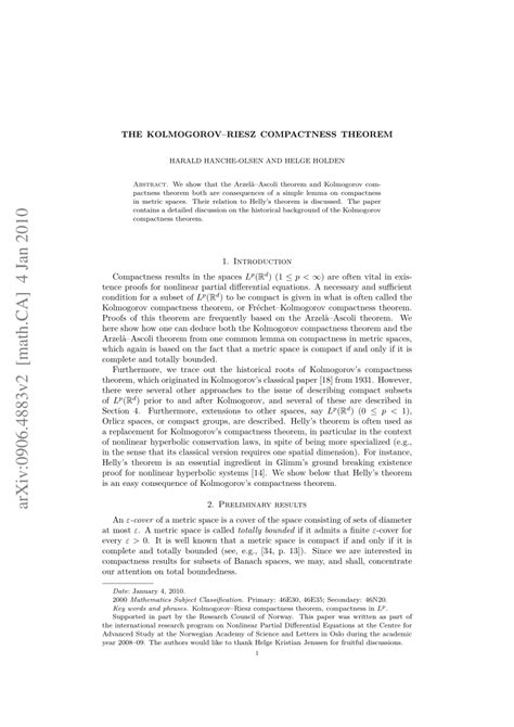 Pdf The Kolmogorovriesz Compactness Theorem