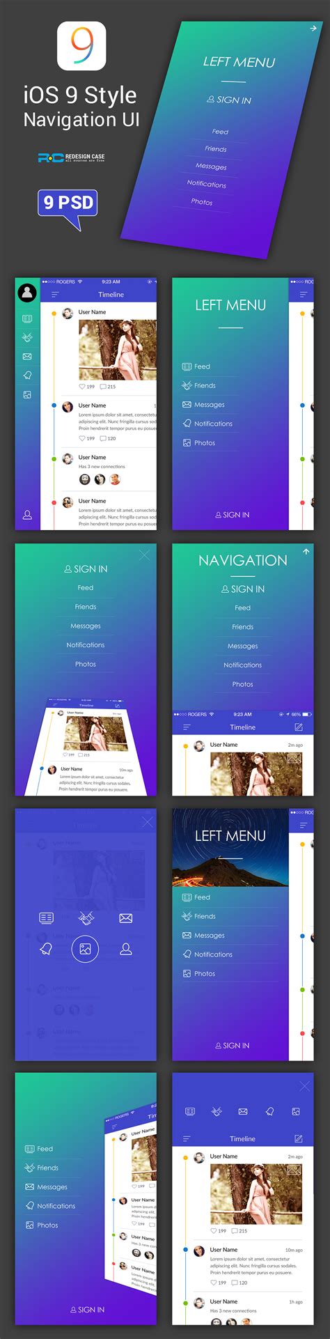 IOS9 Style Mobile Left Menu UI PSD On Behance