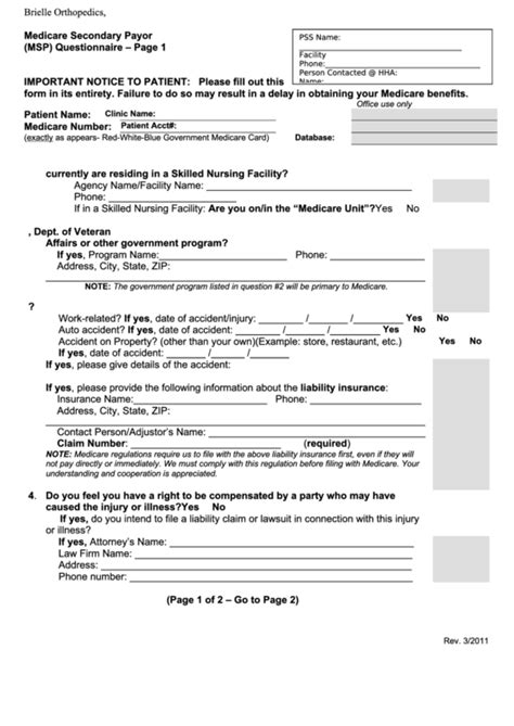 Msp Questionnaire Form Printable