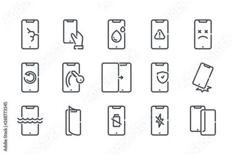 Mobile Phone Repair Related Line Icon Set Smartphone Protection Linear Icons Cell Phone