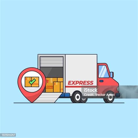 패키지 박스 벡터 일러스트와 배달 위치 전체로드 트럭에 성공 배송 방울에 대한 스톡 벡터 아트 및 기타 이미지 방울 배달부 소포 Istock