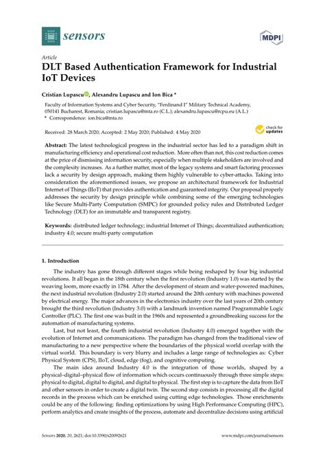 Pdf Dlt Based Authentication Framework For Industrial Iot Devices