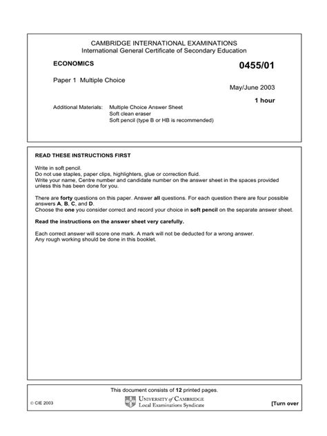 June 2003 Qp Paper 1 Cie Economics Igcse Pdf Taxes Inflation