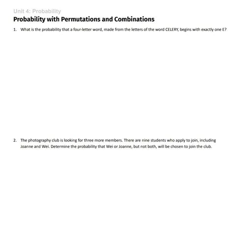Solved Unit Probability Probability With Permutations And Chegg
