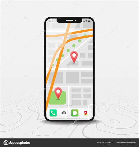 Map Gps Navigation Smartphone Map Application Red Pinpoint Screen App Stock Vector By