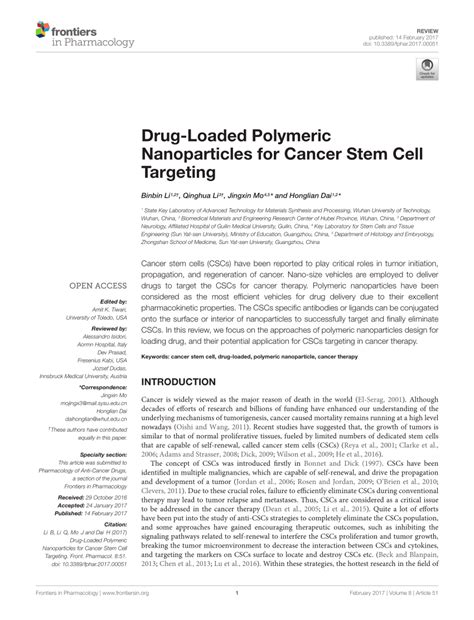 Pdf Drug Loaded Polymeric Nanoparticles For Cancer Stem Cell Targeting