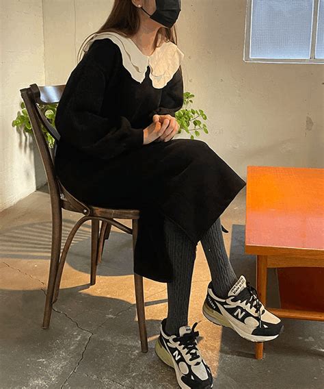 포근기모 겨울 양기모 큐티 루즈핏 카라 롱 원피스 에이블리