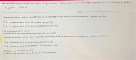 Solved Find The Absolute Maxmum And Minimum Values Of The