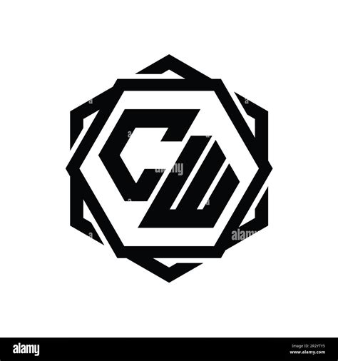 Cw Logo Monogram Hexagon Shape With Geometric Abstract Isolated Outline Design Template Stock