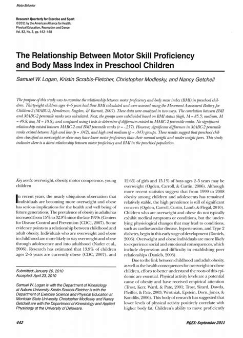 Pdf The Relationship Between Motor Skill Proficiency And Body Mass