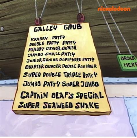 Krokante Krab Menu Spongebob