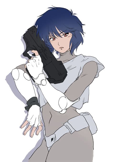 Aizheajsee Kusanagi Motoko Ghost In The Shell Highres 1girl Gauntlets Gun Handgun