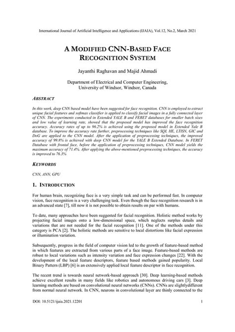 A Modified Cnn Based Face Recognition System Pdf
