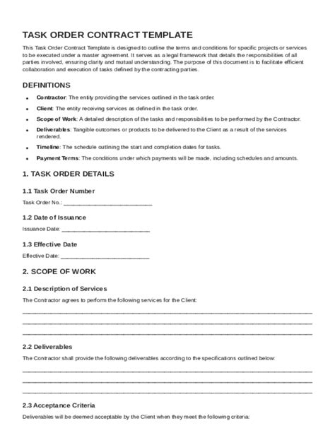 Task Order Contract Template Form Fill Online Printable Fillable Blank Pdffiller
