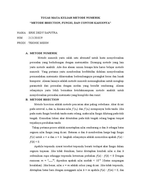 Tugas Metode Numerik Bisection Erik Dedy S Pdf Tugas Metode Numerik Bisection Erik Dedy S Pdf