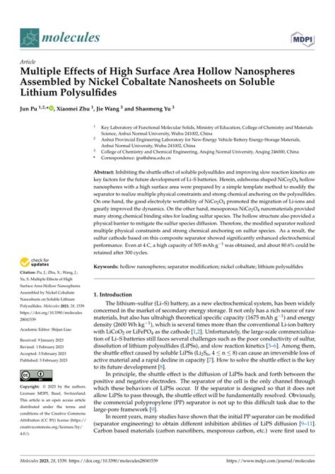 Pdf Multiple Effects Of High Surface Area Hollow Nanospheres Assembled By Nickel Cobaltate