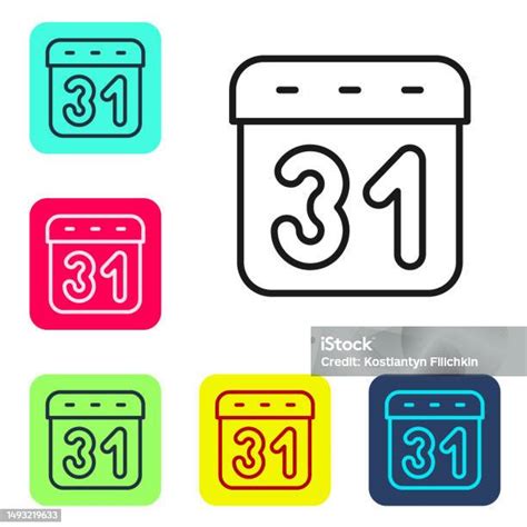 흰색 배경에 격리된 검은색 줄 캘린더 아이콘입니다 이벤트 미리 알림 기호입니다 색상 정사각형 단추로 아이콘을 설정합니다 벡터 0명에 대한 스톡 벡터 아트 및 기타 이미지