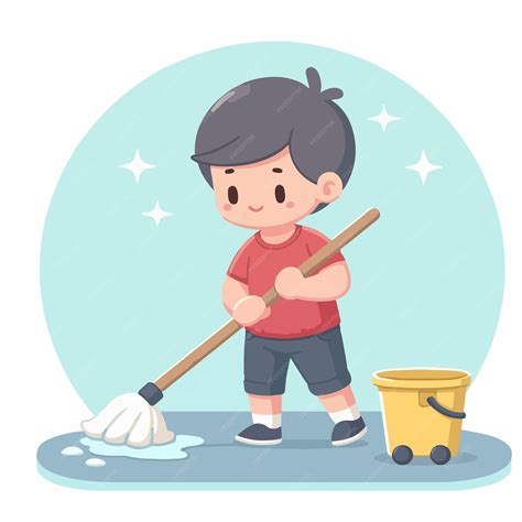 Niño De Dibujos Animados Limpiando El Suelo Vector Premium Generado