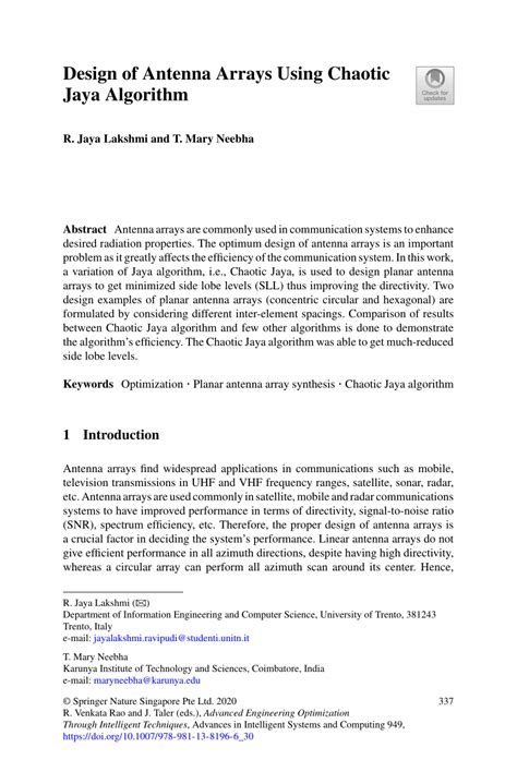 Pdf Design Of Antenna Arrays Using Chaotic Jaya Algorithm