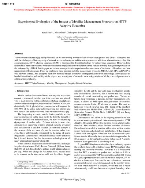 Pdf Experimental Evaluation Of The Impact Of Mobility Management Protocols On Adaptive