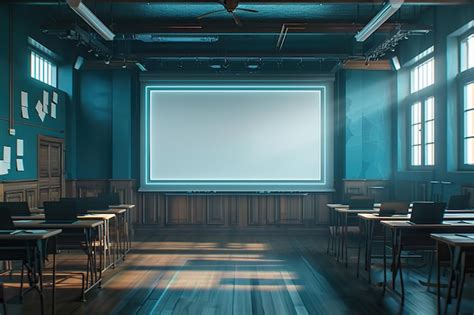 Empty Classroom With A Large White Screen Premium Ai Generated Image