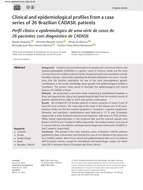 Pdf Clinical And Epidemiological Profiles From A Case Series Of 26 Brazilian Cadasil Patients