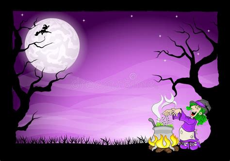 Witch Cooking A Magic Potion In The Cauldron Stock Vector