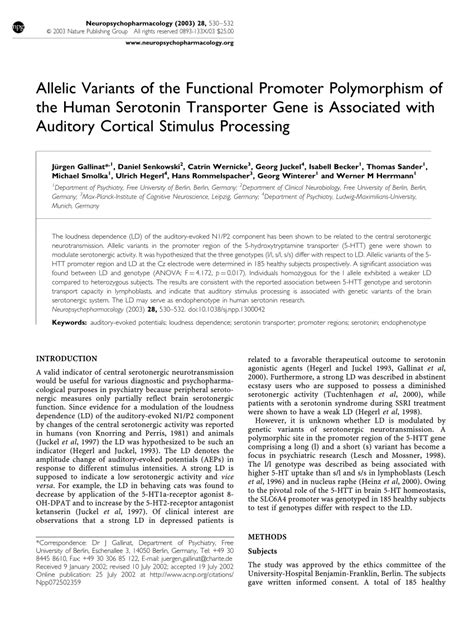 Pdf Allelic Variants Of The Functional Promoter Polymorphism Of The Human Serotonin