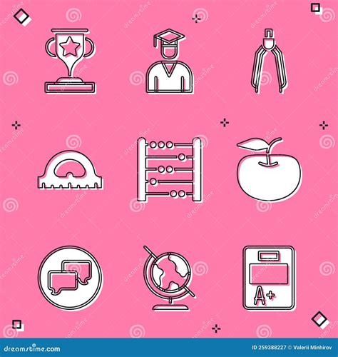 Set Award Cup Graduate And Graduation Cap Drawing Compass Protractor