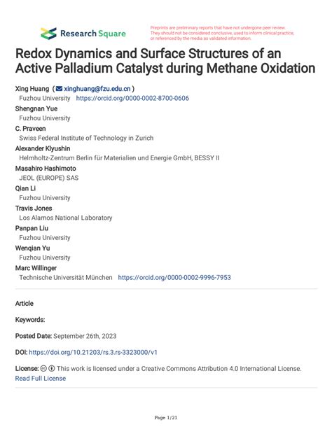 Pdf Redox Dynamics And Surface Structures Of An Active Palladium